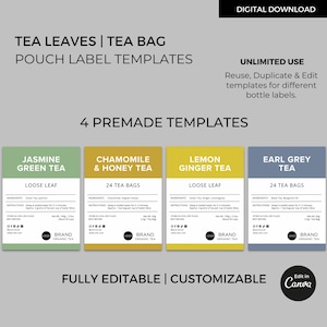 Tea Bag Labels Template Editable Canva, Minimalist Tea Pouch Label ...