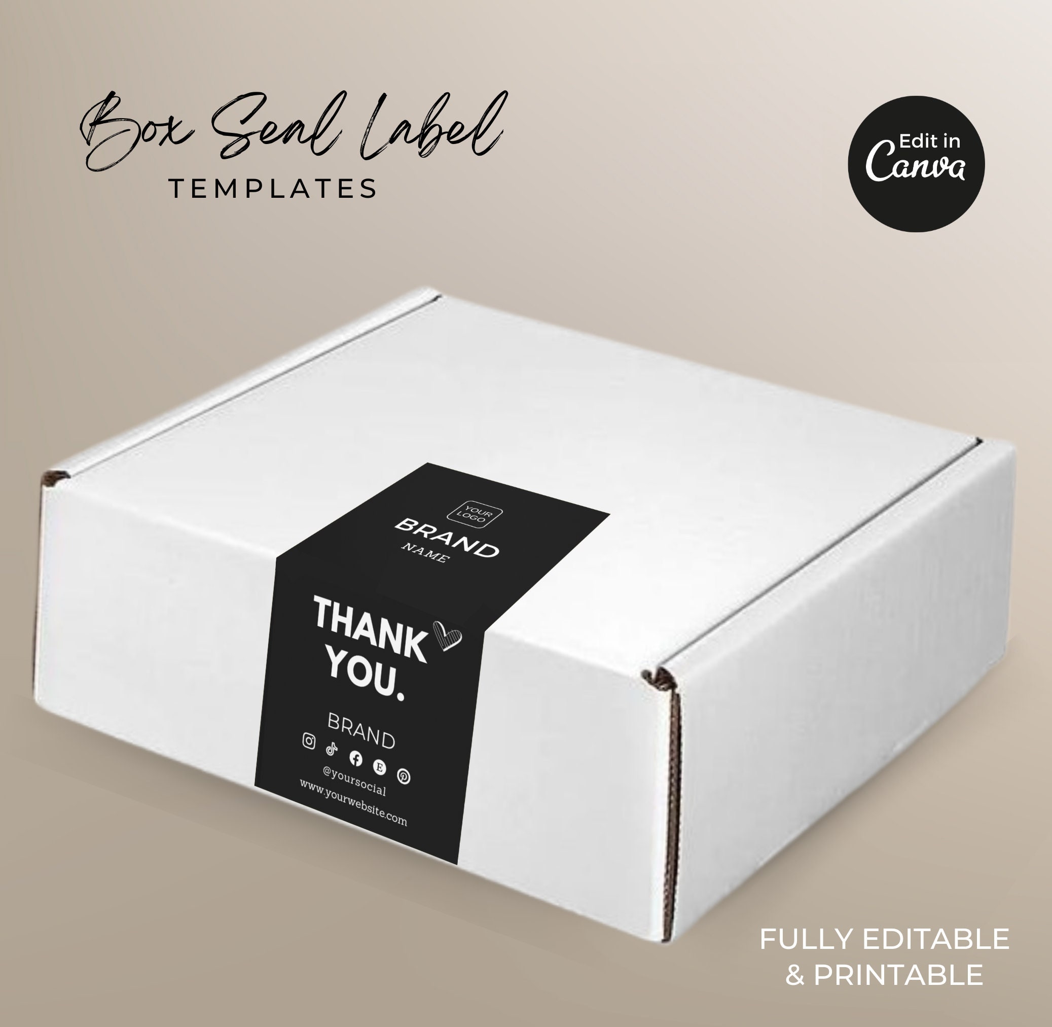 Editable Box Seal Labels Template Canva, Custom Mailer Box Label ...