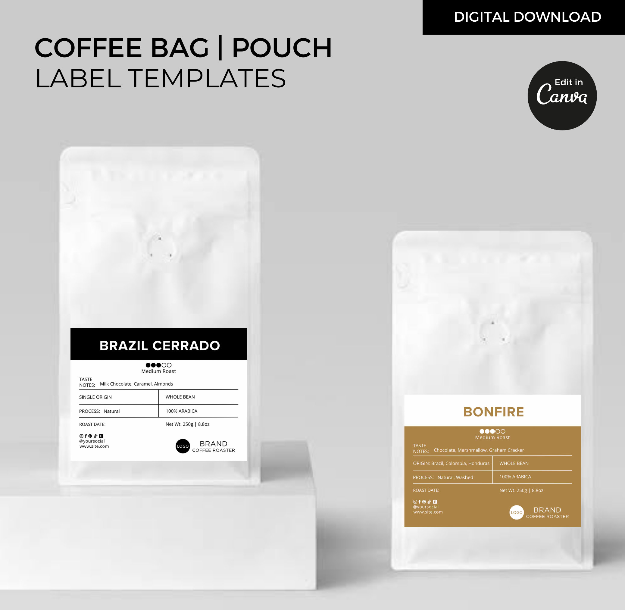 Coffee Bag Labels Template Editable Canva, Minimalist Coffee Pouch ...