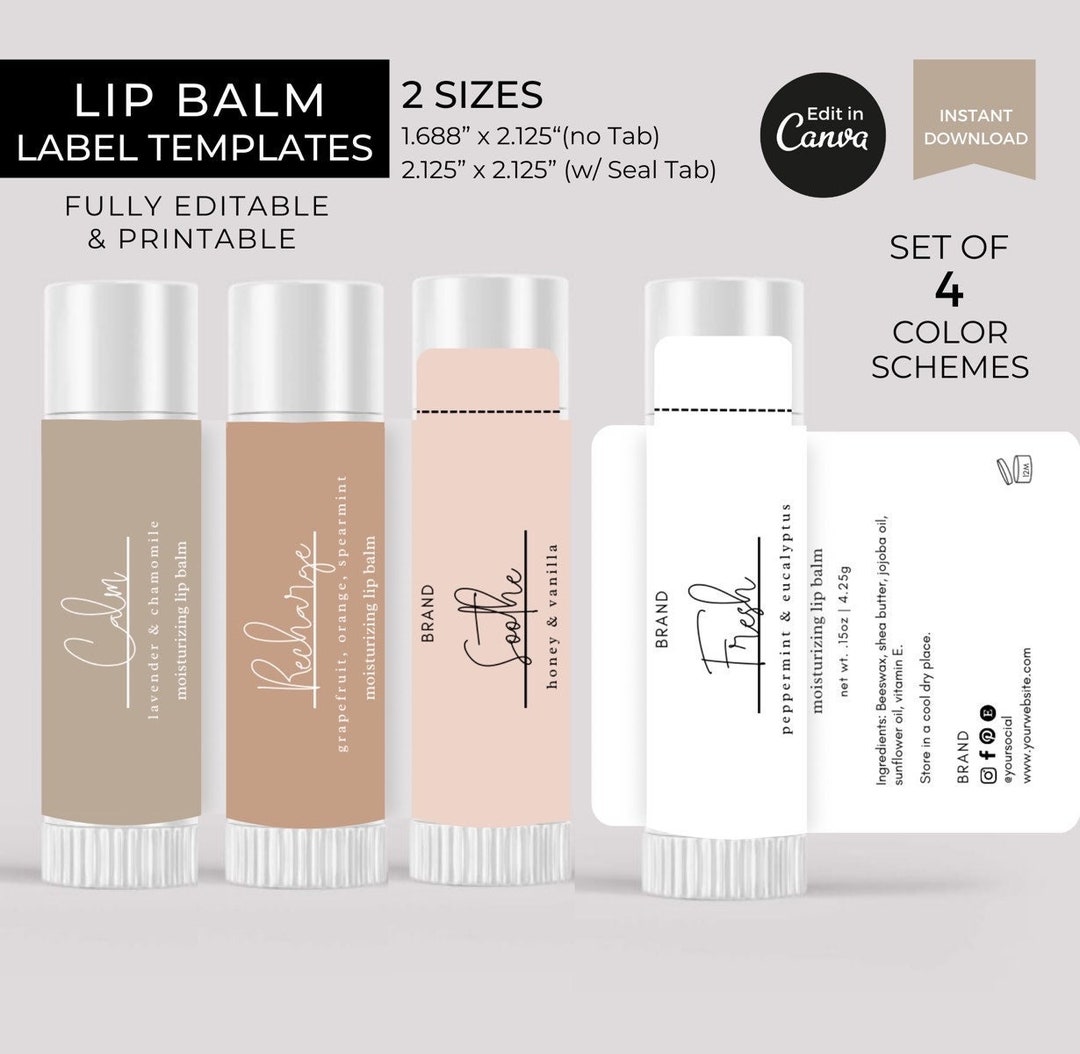 Lipbalm Template Canva Editable, Printable Lip Balm Labels Stickers ...