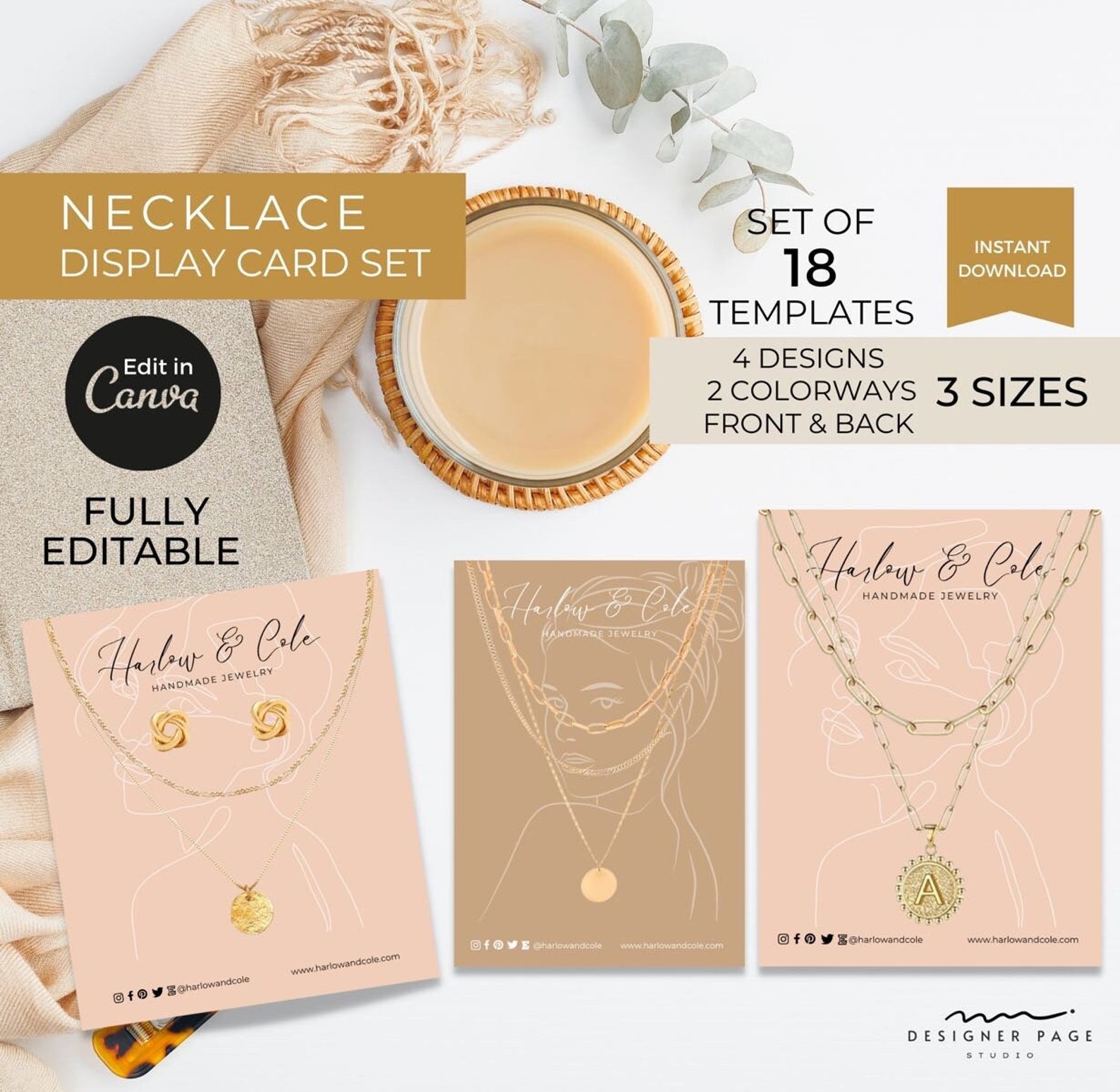 Editable Necklace Display Card Template Canva, Printable Necklace Tags ...