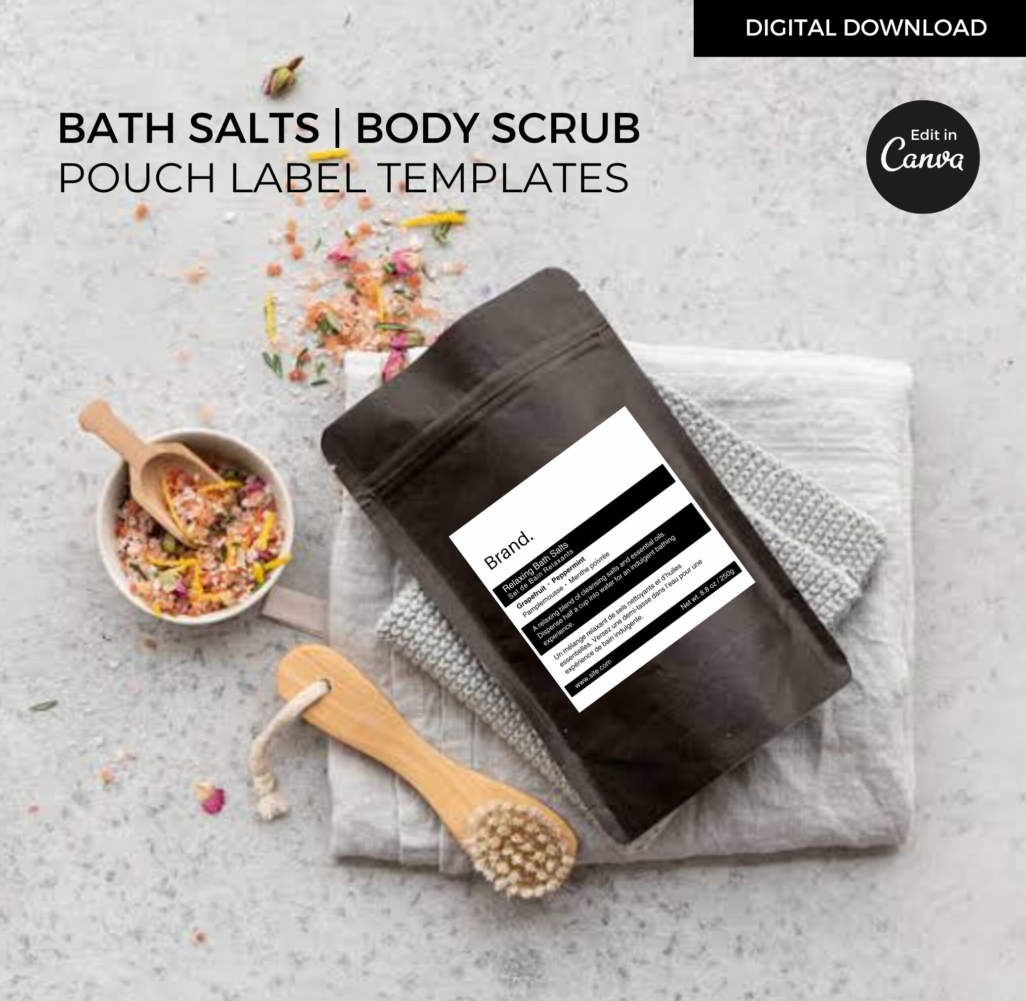 Minimalist Bath Salts Pouch Labels Template Canva, Aesop Label Stickers ...