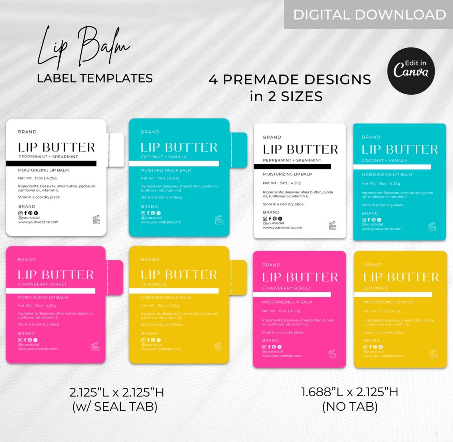 Editable Lipbalm Template Canva, Lip Balm Label Template, Printable Lip ...