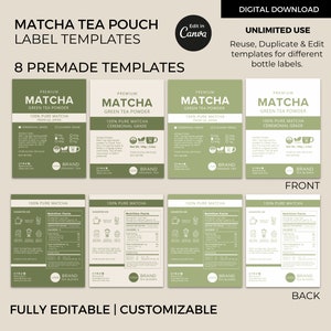 Matcha Tea Labels Template Editable Canva, Matcha Powder Tea Bag Label ...