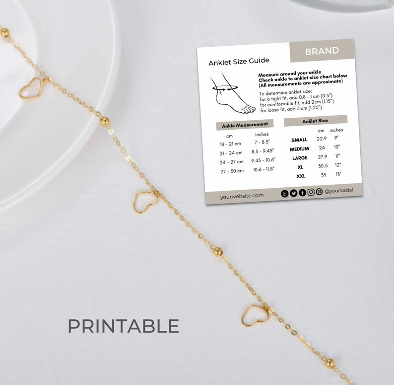Editable Anklet Size Chart Template Canva, Printable Ankle Bracelet ...