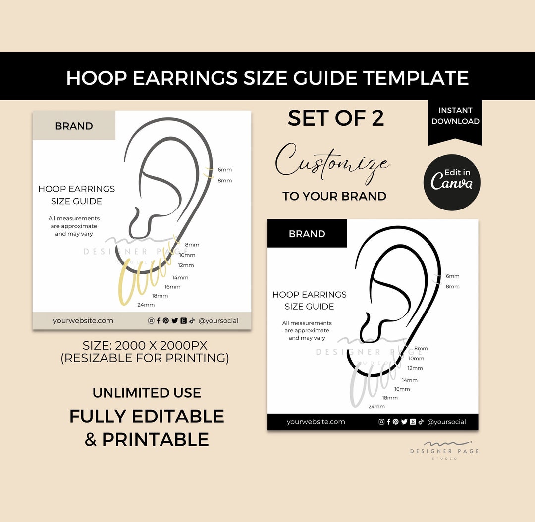 Editable Hoop Earrings Size Chart Template Canva, Printable Earrings ...