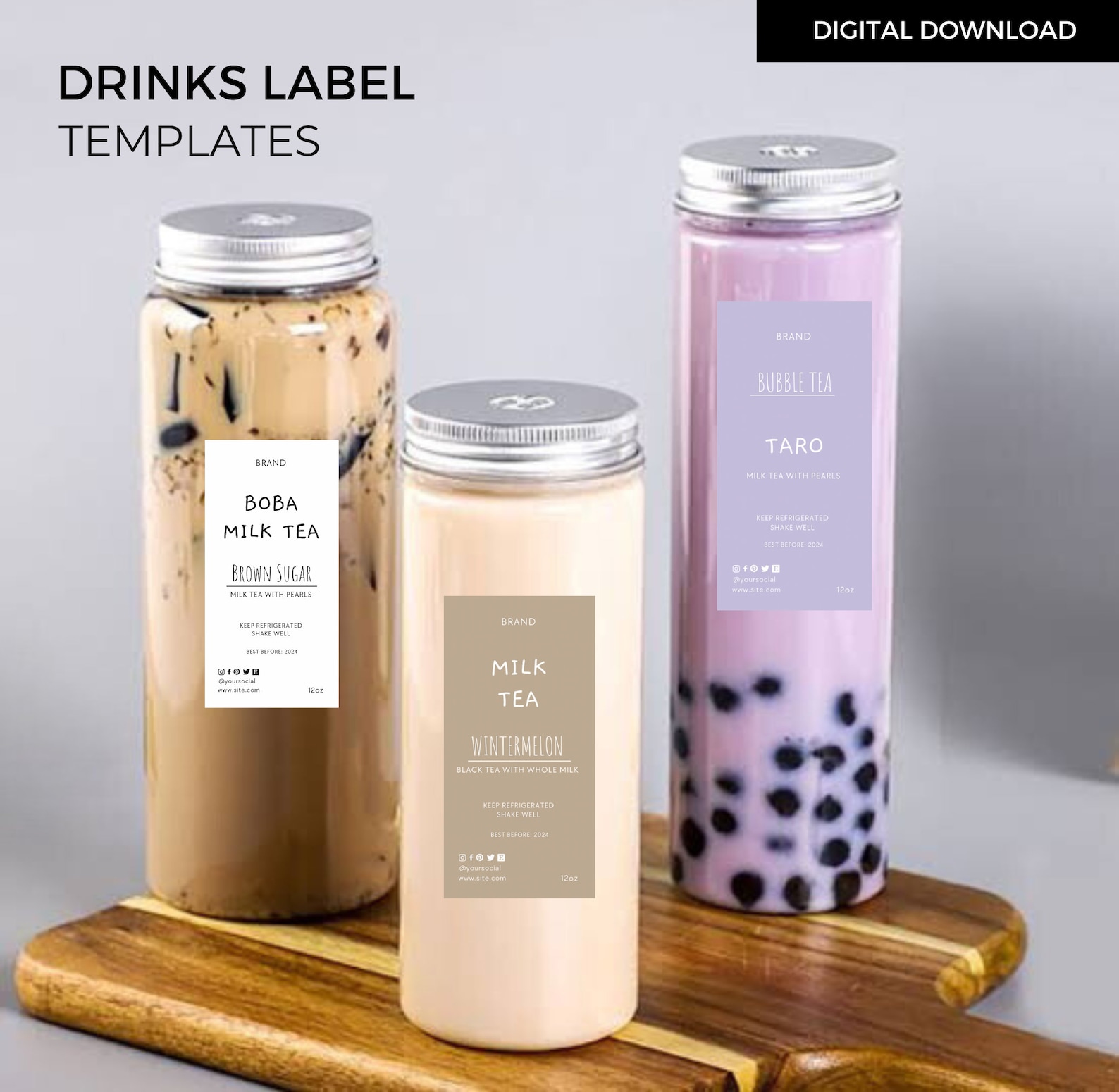 Editable Boba Milk Tea Bottle Labels Template Canva, Drinks Label ...
