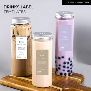 Editable Boba Milk Tea Bottle Labels Template Canva, Drinks Label ...