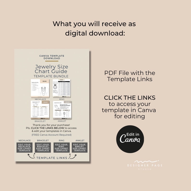 Necklace Size Chart Template Canva, Editable Jewelry Size Guide ...