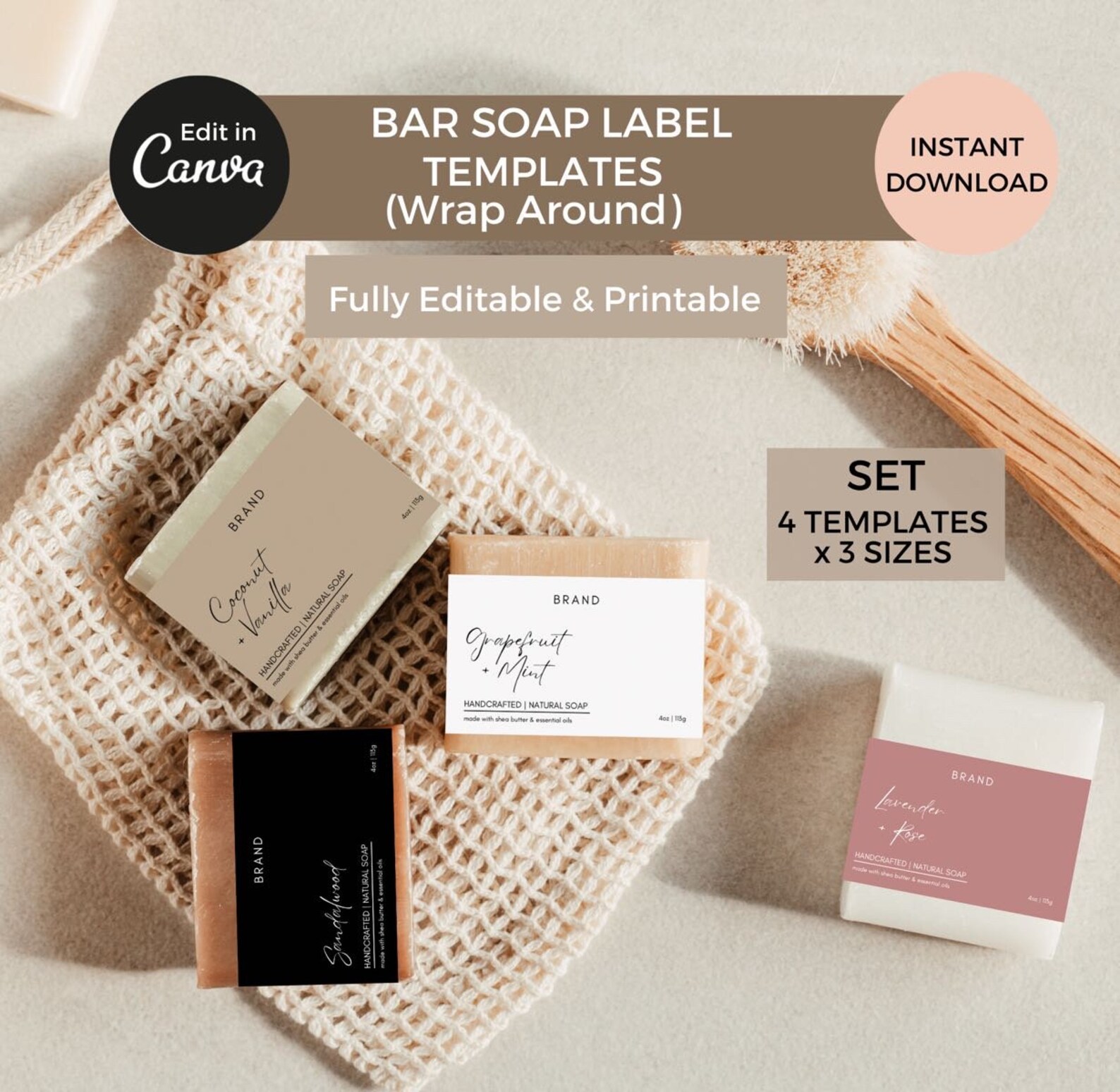 Bar Soap Label Template Canva Editable, Soap Labels Printable, Wrap ...