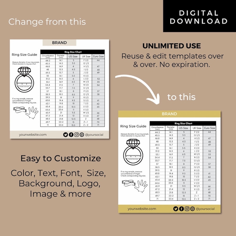 Necklace Size Chart Template Canva, Editable Jewelry Size Guide ...