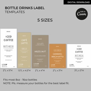 Editable Iced Coffee Bottle Labels Template Canva, Drinks Label Design ...