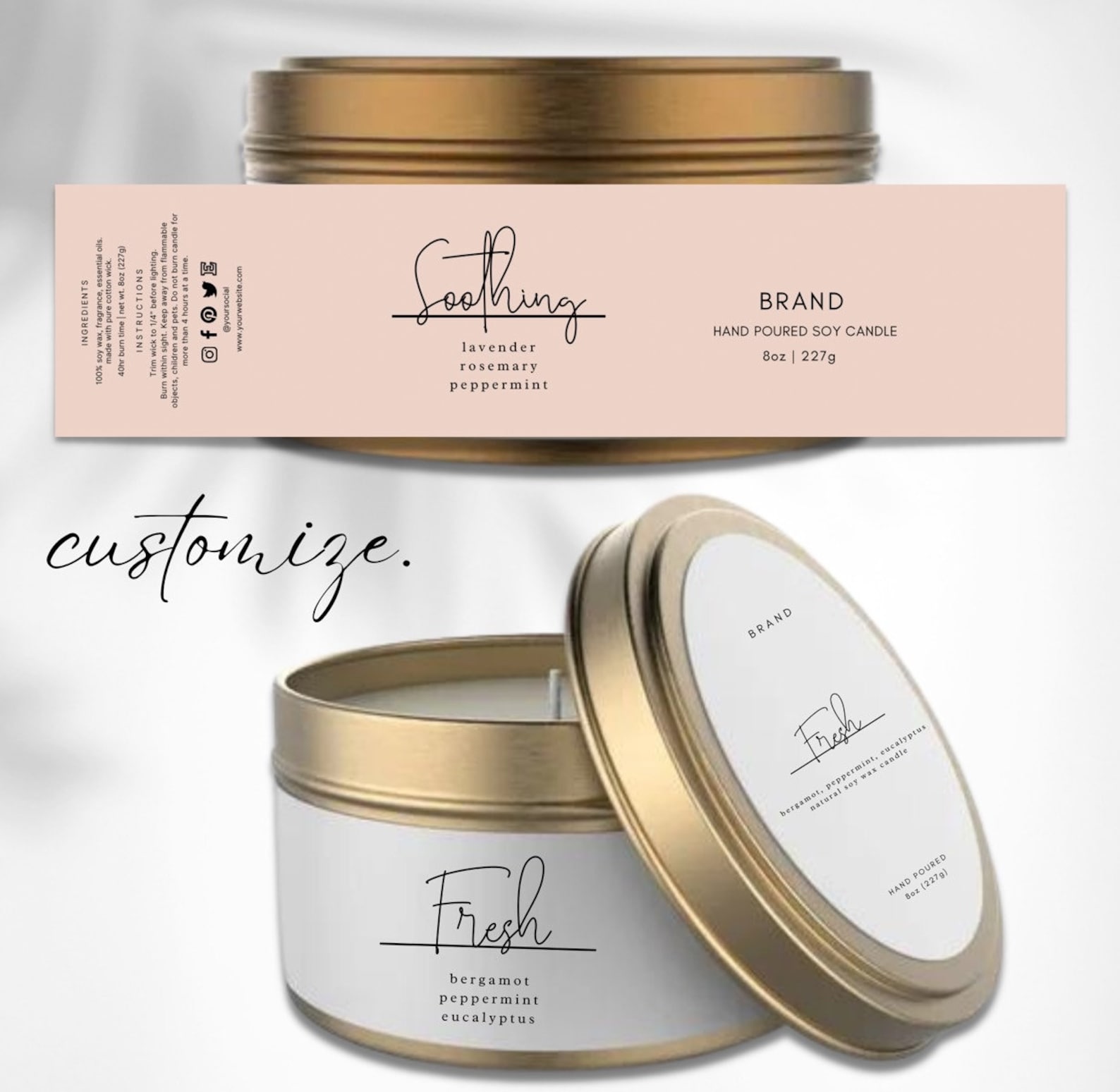 Candle Label Template Round Editable, Modern Candle Labels Stickers ...