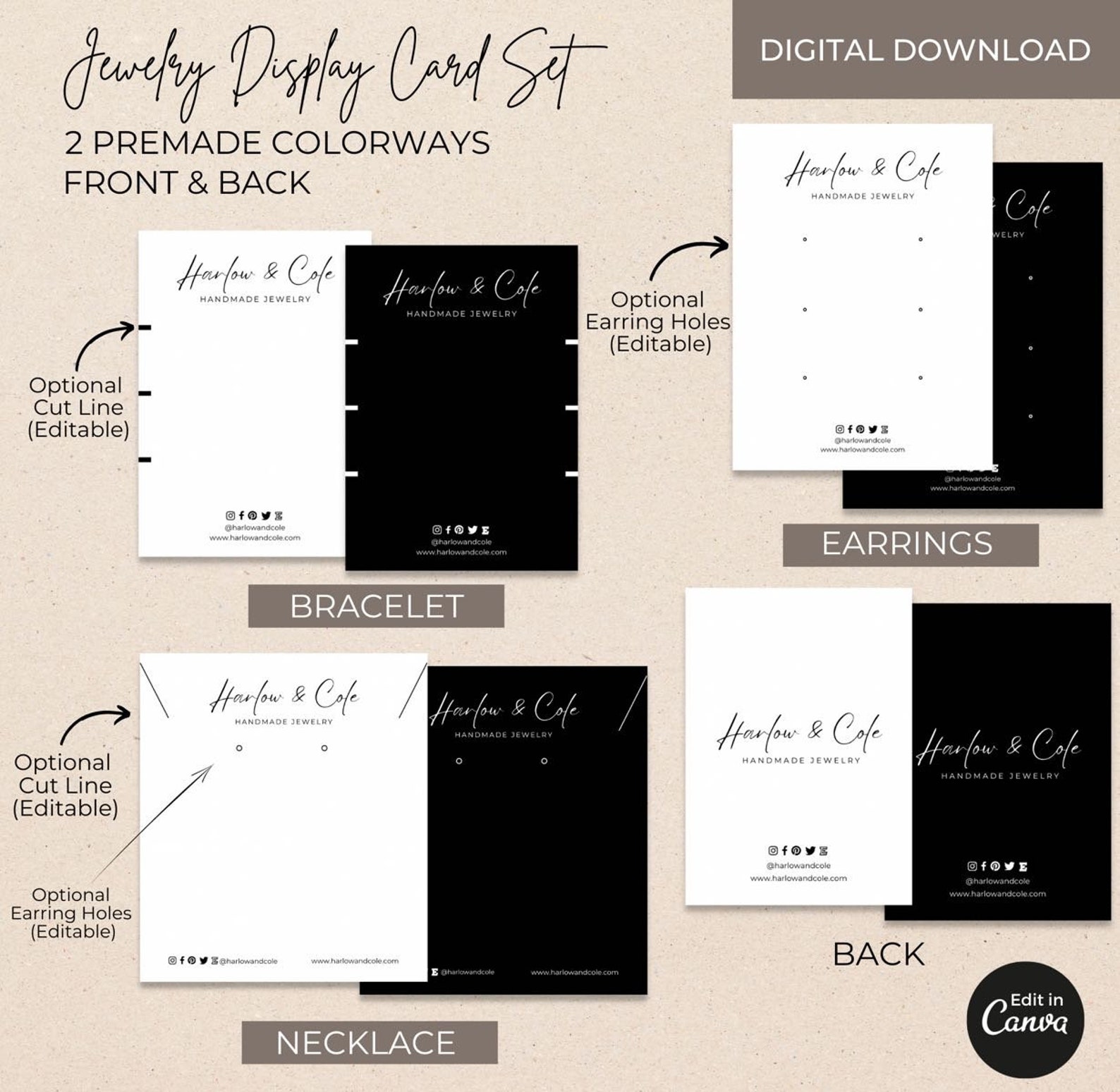 Editable Jewelry Display Card Template Canva, Printable Earrings ...