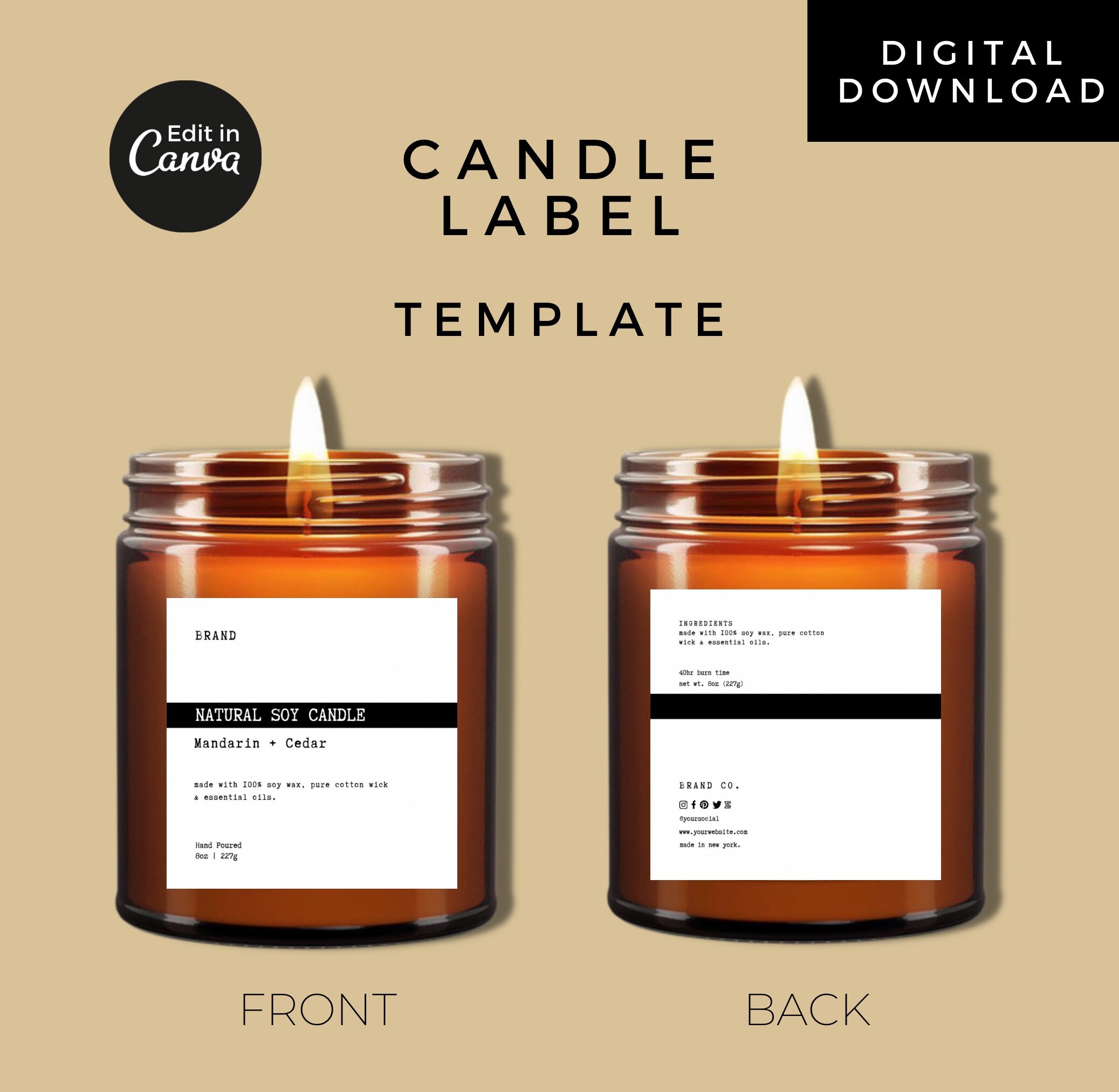 Minimalist Candle Label Template Canva Editable Candle Labels