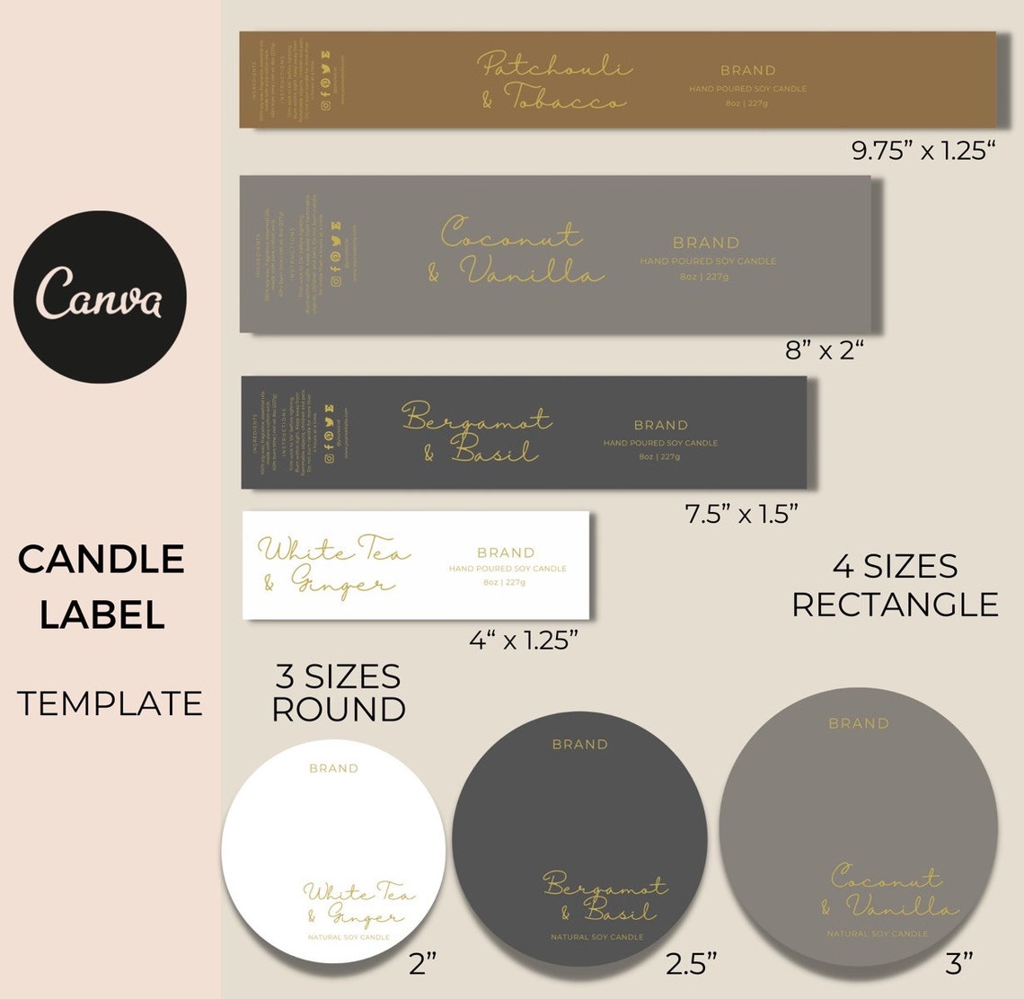 Candle Tin Label Template Editable Modern Candle Labels - Etsy