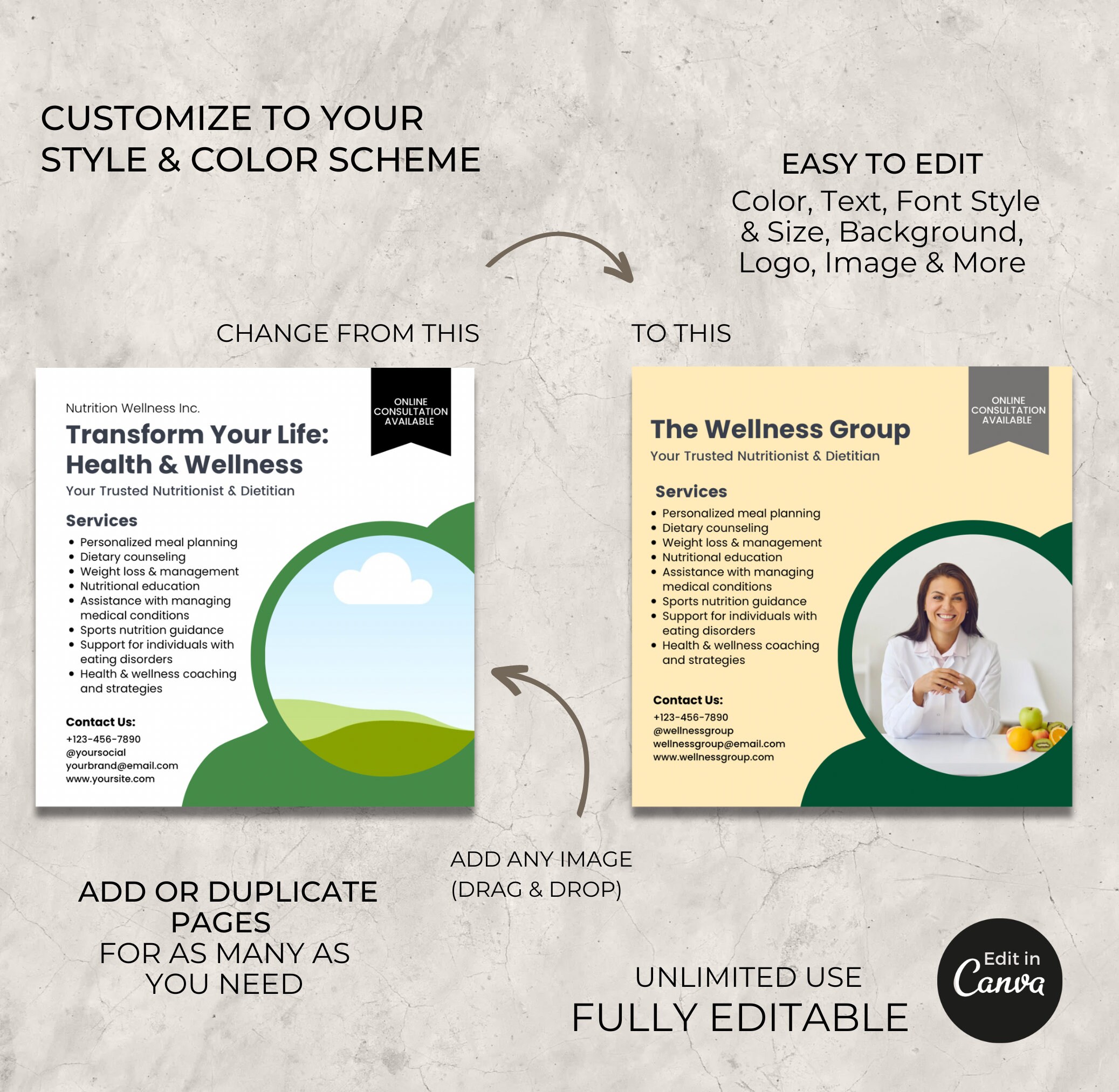 Editable Health Nutrition Instagram Templates Canva, Dietitian ...
