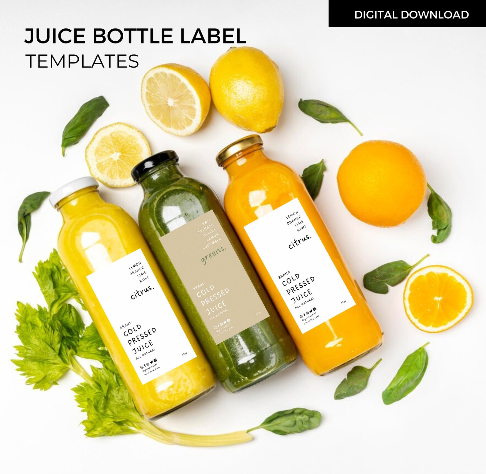 Editable Fruit Juice Bottle Labels Template Canva, Fresh Juice Label Design, Healthy Smoothie ...