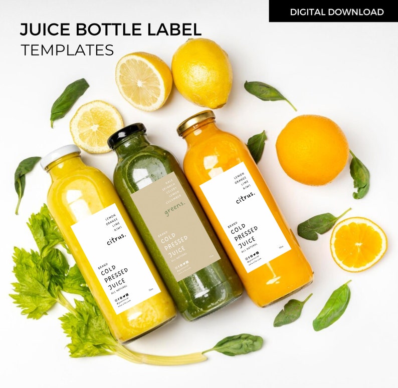Editable Fruit Juice Bottle Labels Template Canva, Fresh Juice Label ...