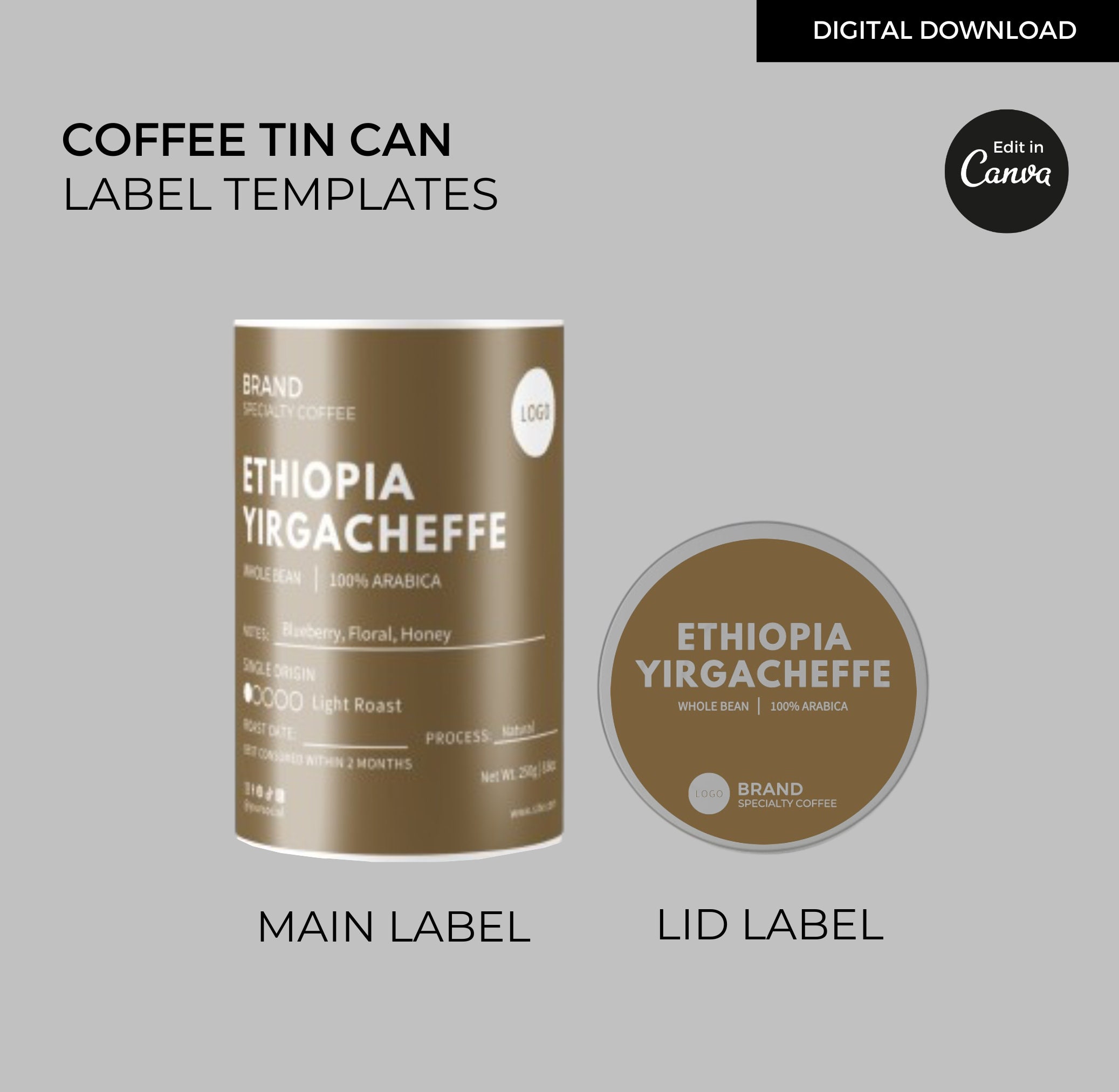 Coffee Tin Can Labels Template Editable Canva, Custom Coffee Labels ...