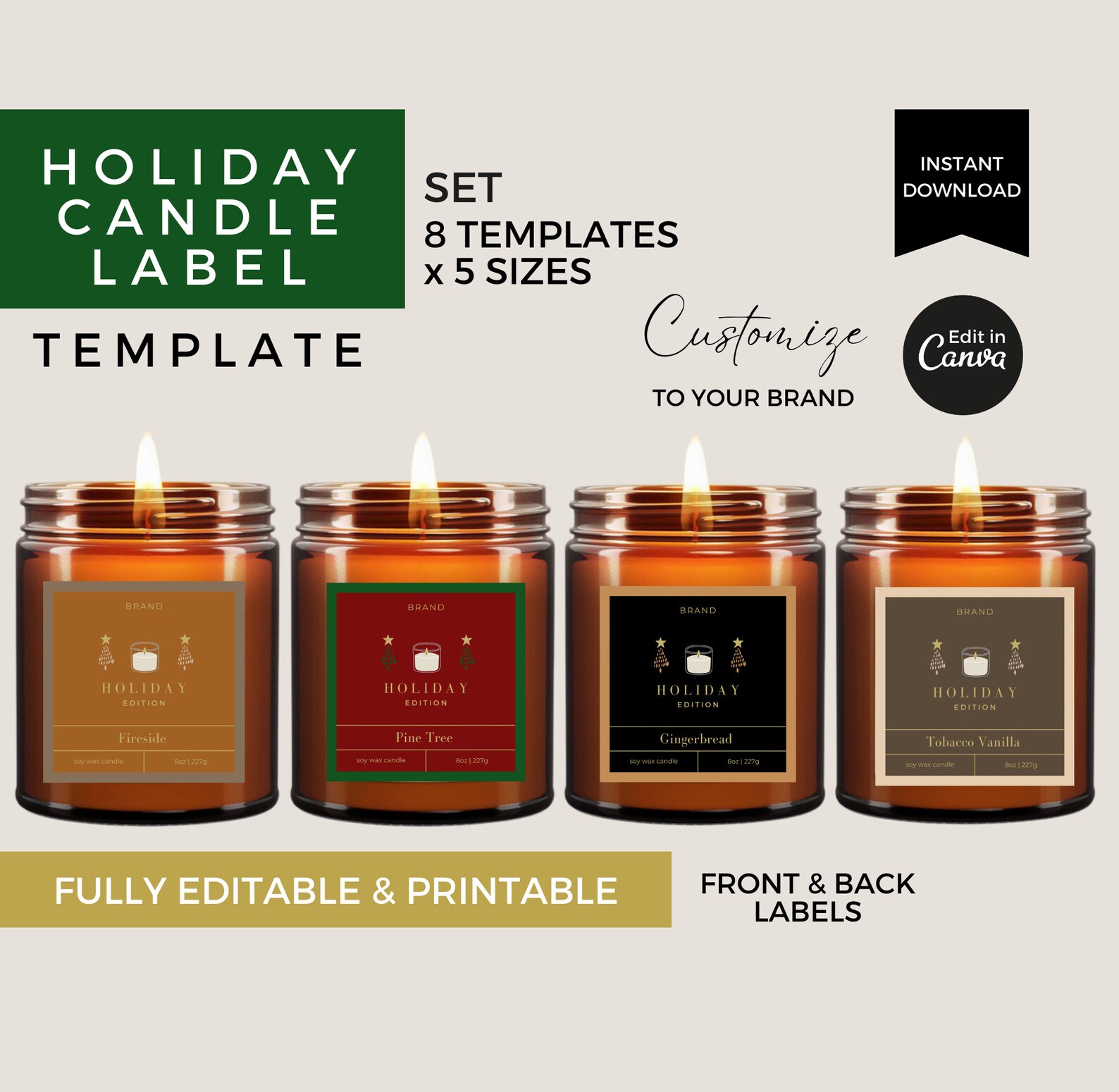 Christmas Candle Labels Template Editable, Scented Soy Candle Labels ...