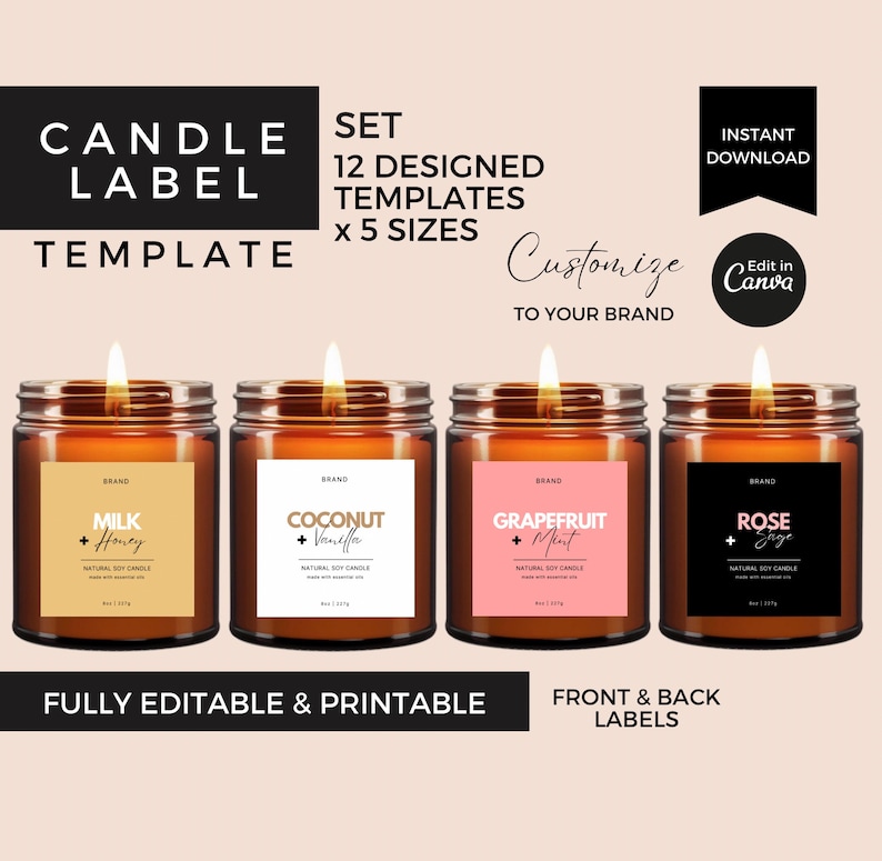 Editable Candle Label Template Canva, Modern Candle Labels Printable ...