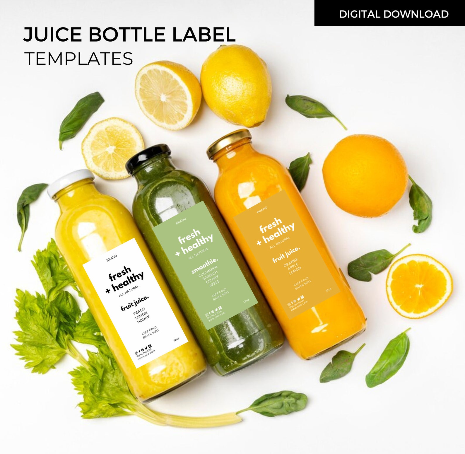Editable Fruit Juice Bottle Labels Template Canva, Fresh Juice Label ...