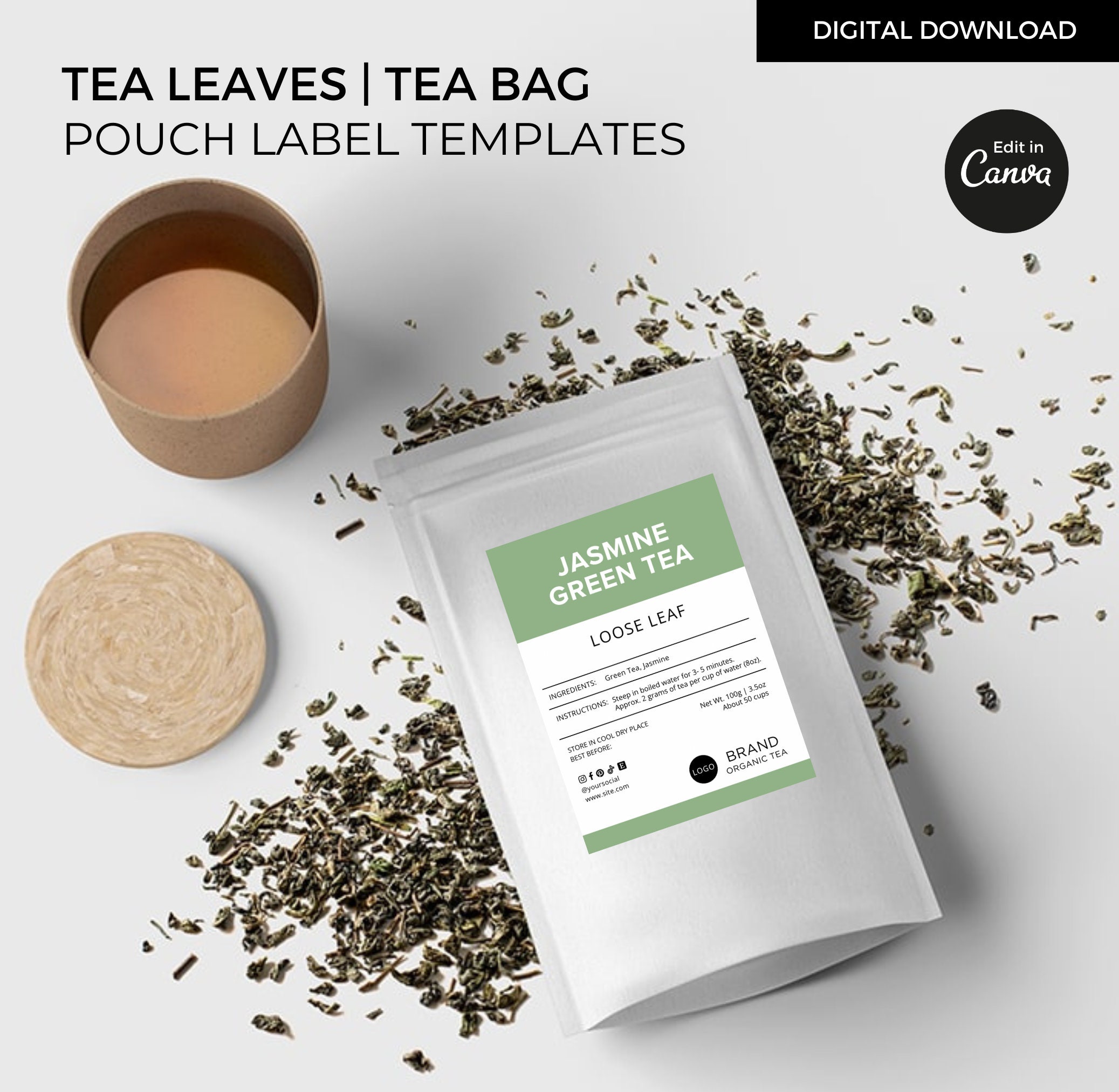 Tea Bag Labels Template Editable Canva, Minimalist Tea Pouch Label ...