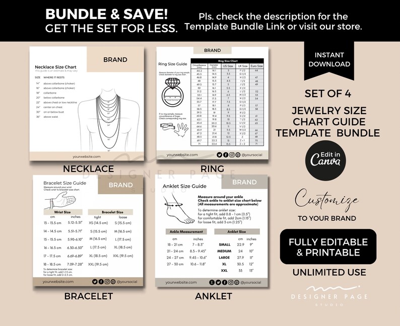 Ring Size Chart Template Editable Printable Jewelry - Etsy