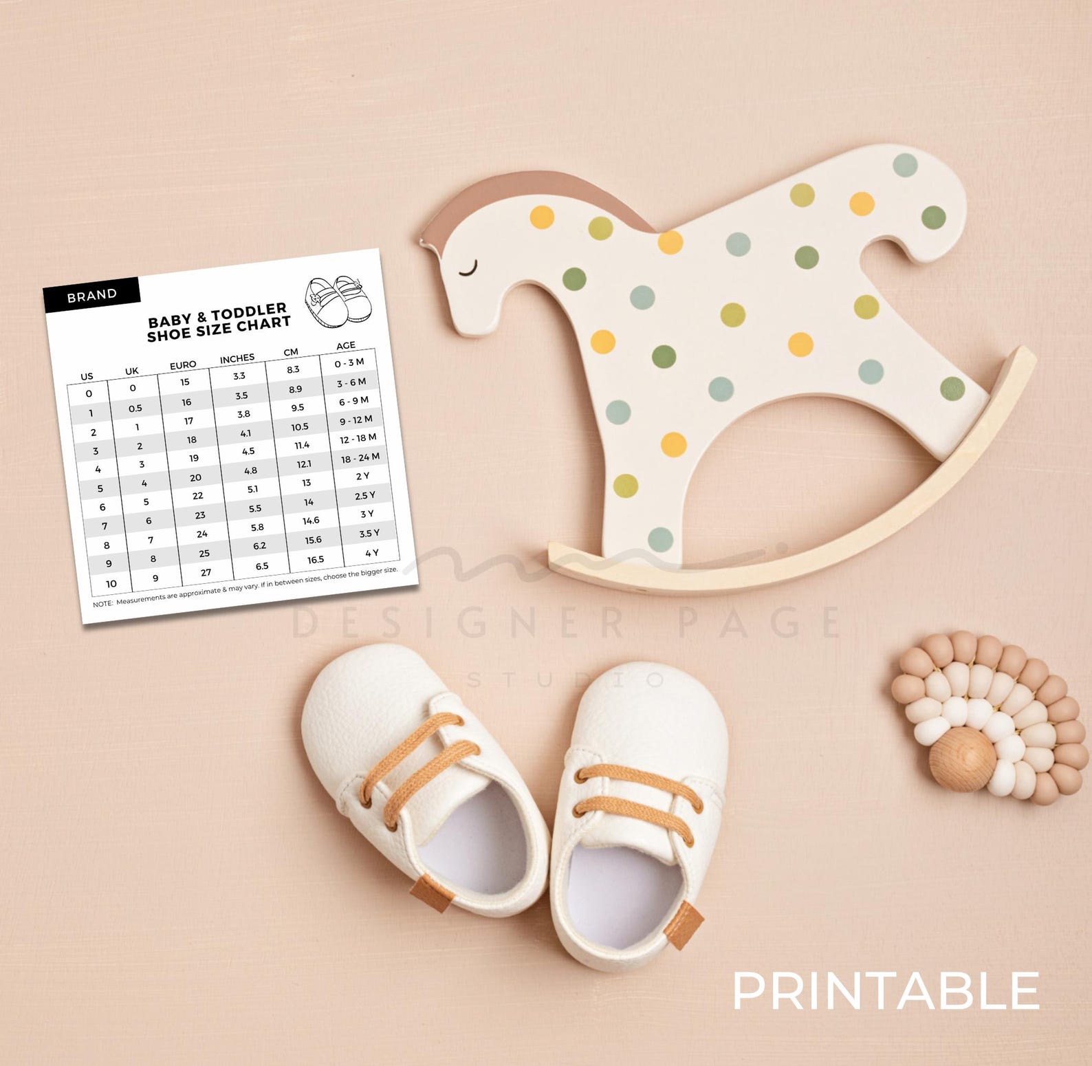 Editable Baby Toddler Shoe Size Chart Template Canva, Kids Shoe Size ...
