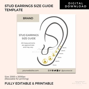 Editable Stud Earrings Size Guide Template Canva, Printable Earrings ...