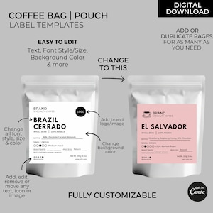 Editable Coffee Bag Labels Template Canva, Coffee Beans Pouch Label ...