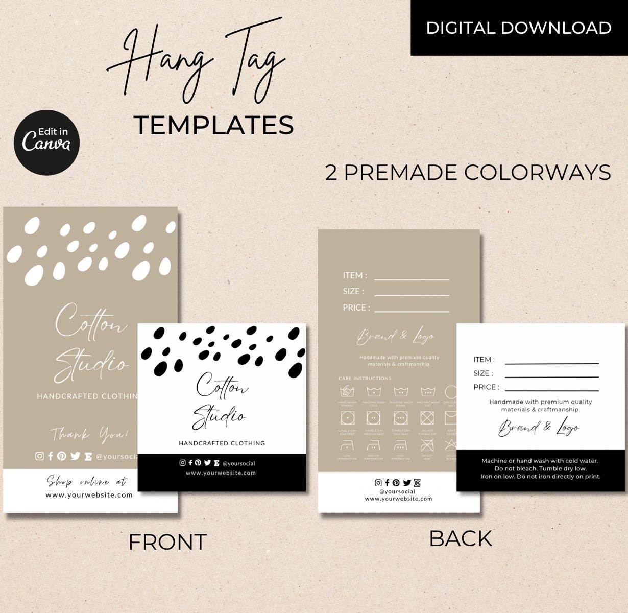 Printable Clothes Label Tags Template Canva, Editable Clothing Care ...