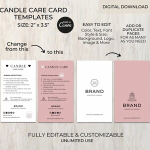 Editable Candle Care Card Template Canva, Printable Candle Safety ...