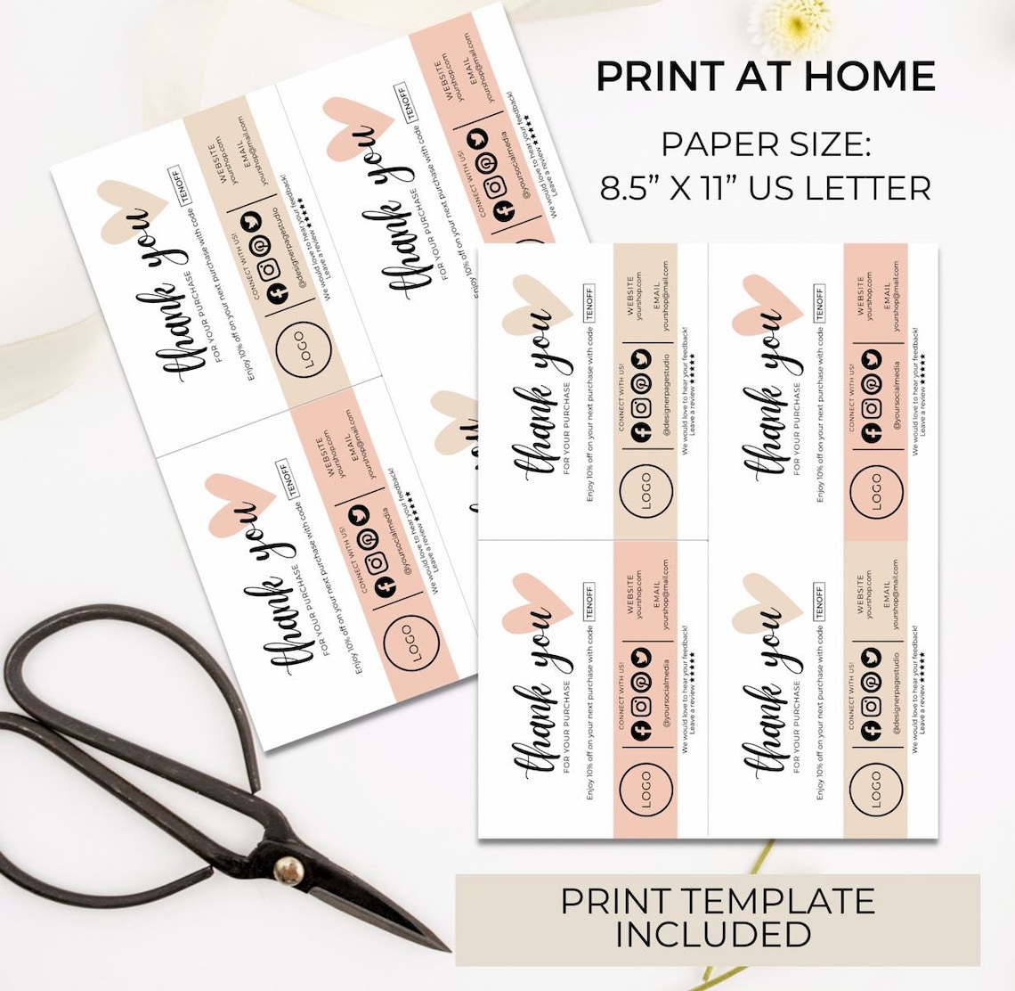 Thank You Cards Template Editable Canva Printable Business - Etsy