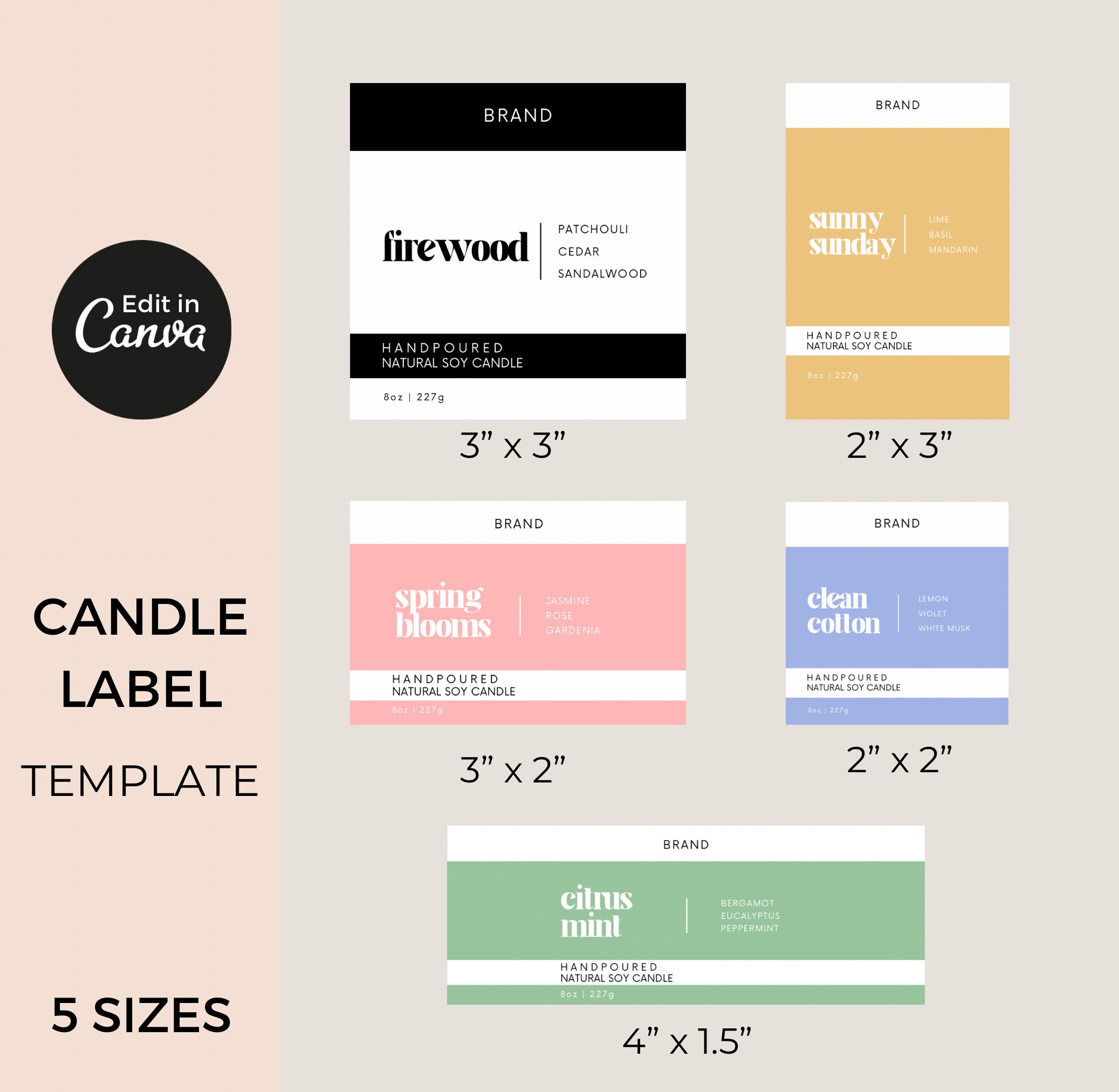 Modern Candle Label Template Canva, Candle Labels Printable, Editable ...