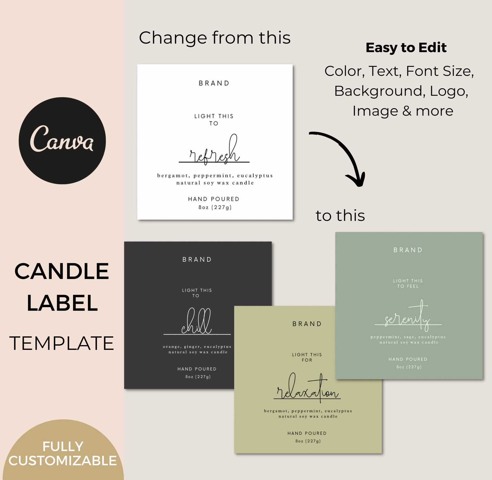 Editable Candle Label Template Canva, Modern Candle Labels Printable ...