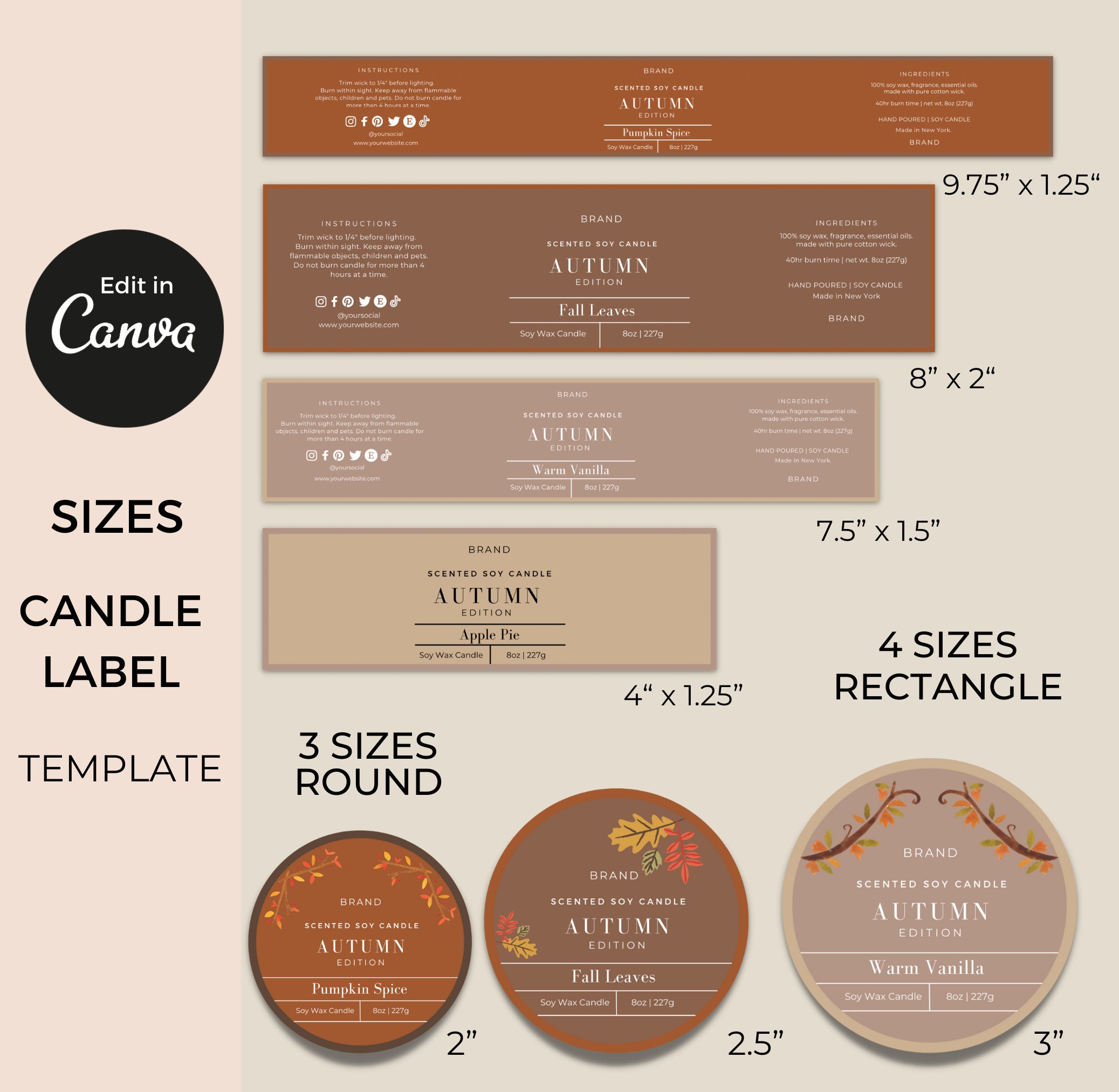 Autumn Candle Tin Labels Template Canva, Candle Label Stickers Editable ...