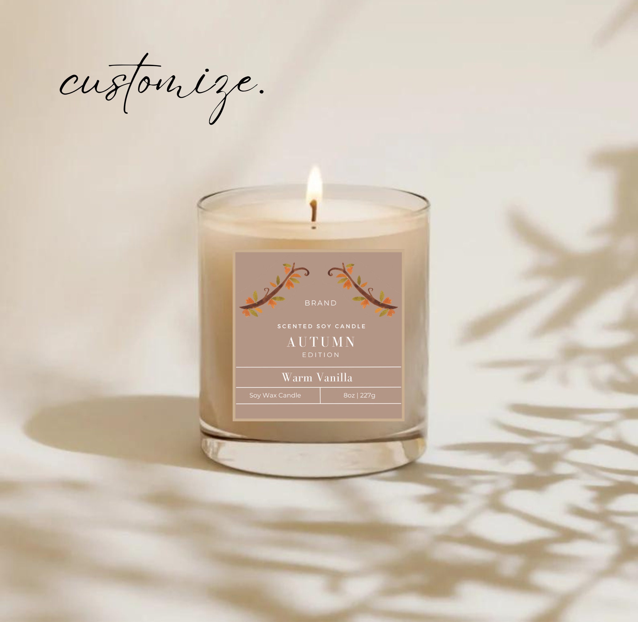 Autumn Candle Labels Template Editable, Modern Candle Label Printable ...