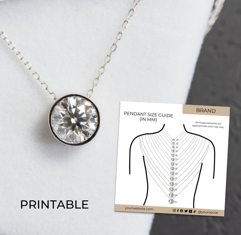 Necklace Pendant Size Chart Guide Template Editable, Round Diamond Size ...