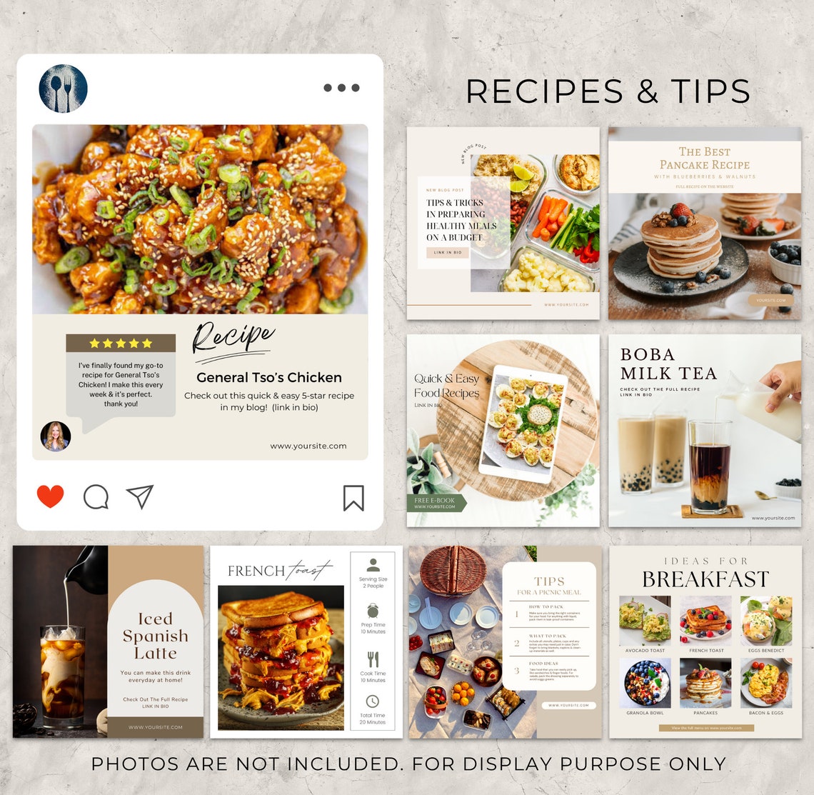 Food Instagram Post Templates Canva, Editable Recipe Templates Set ...