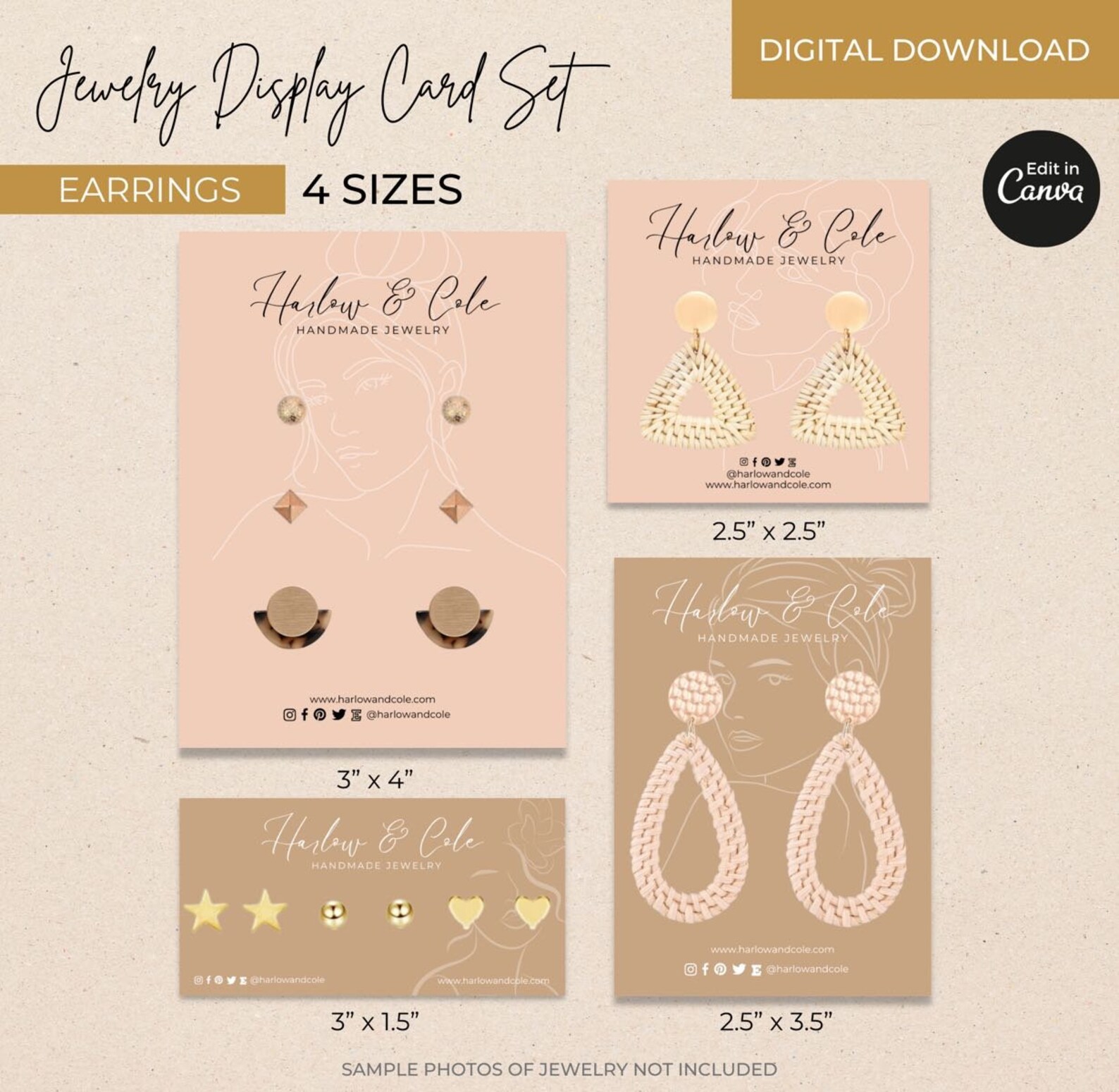 Editable Jewelry Display Card Template Canva, Printable Earrings ...