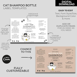 Cat Shampoo Bottle Labels Template Editable Canva, Anti Flea & Tick ...
