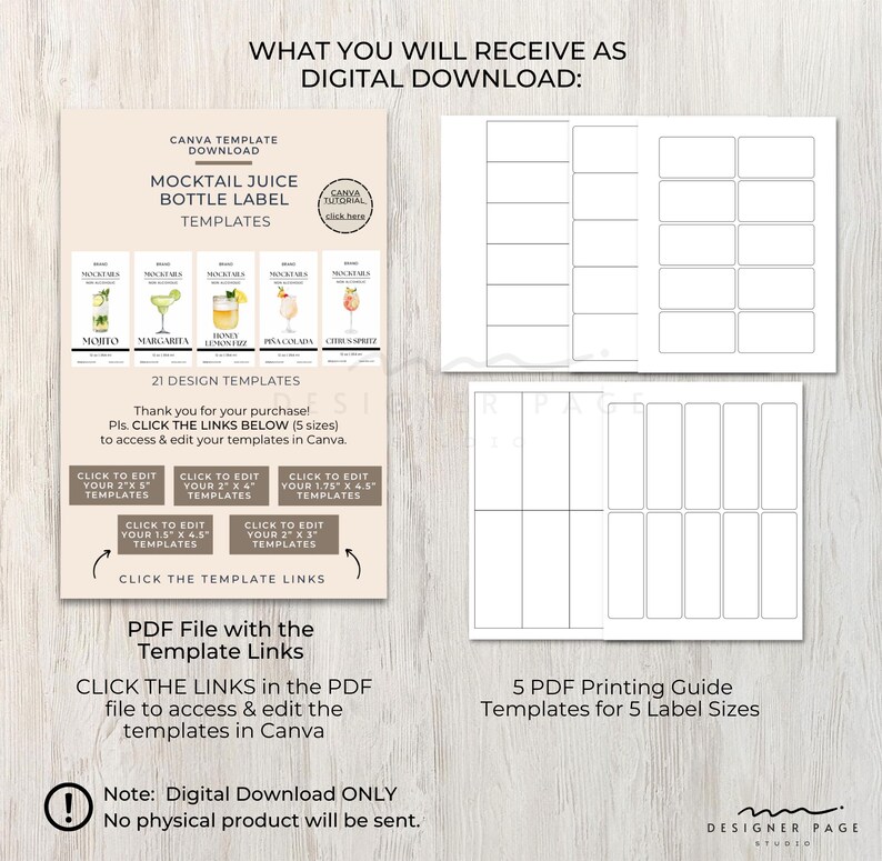 Editable Mocktail Juice Bottle Labels Template Canva, Fresh Fruit Juice ...