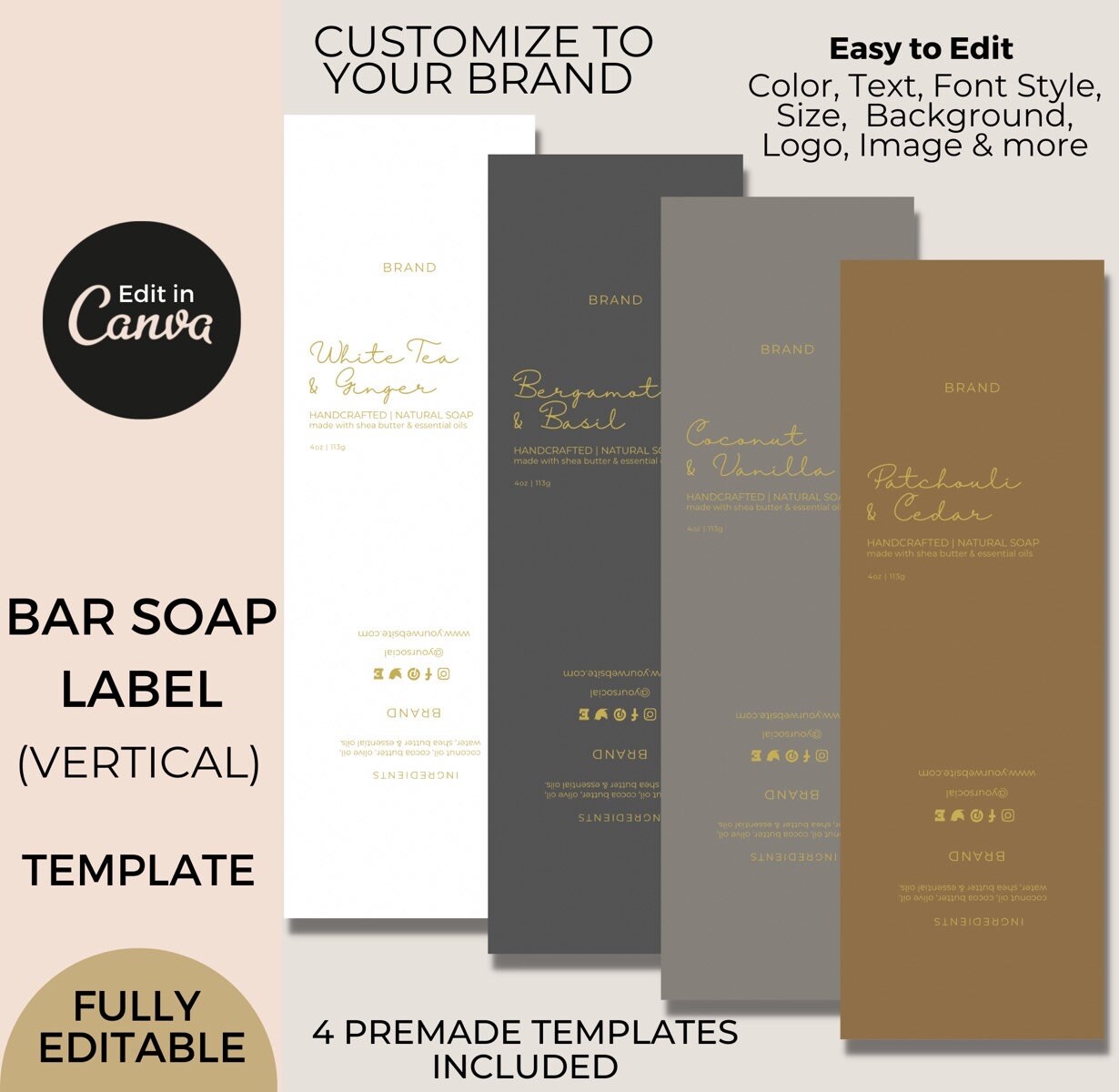 Bar Soap Labels Template Editable, Modern Soap Label Stickers Printable ...