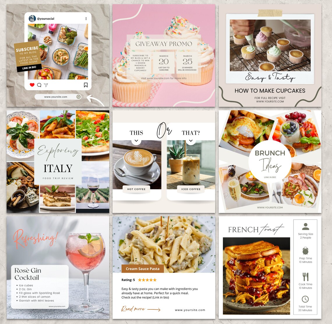Food Instagram Post Templates Canva, Editable Recipe Templates Set ...