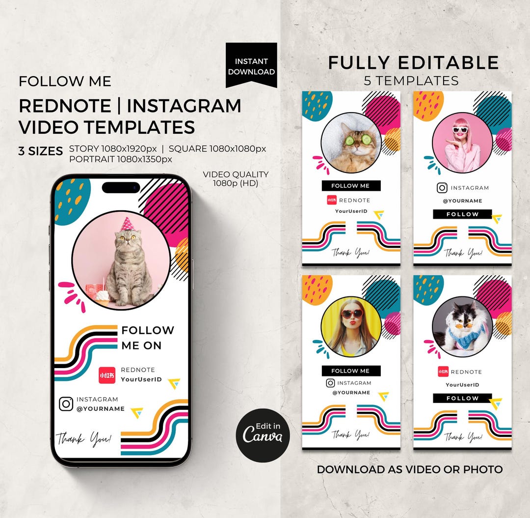 Follow Me on Rednote Template Canva, Editable Instagram Reels Video ...