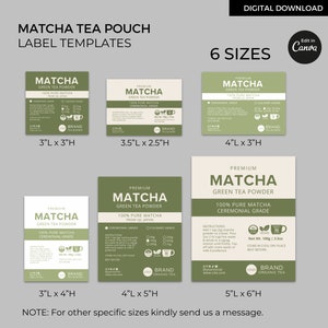 Matcha Tea Labels Template Editable Canva, Matcha Powder Tea Bag Label ...