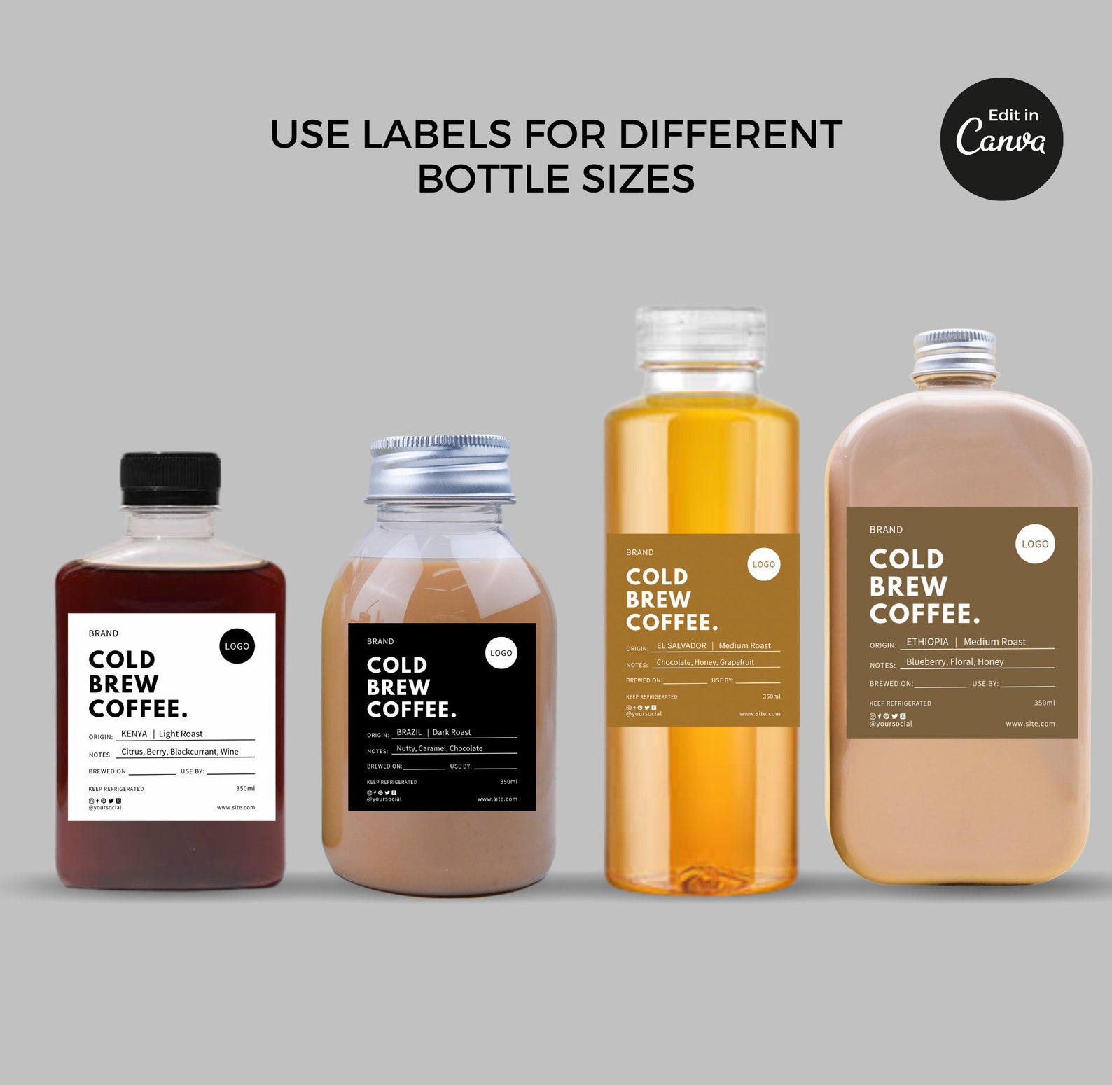 Editable Cold Brew Coffee Bottle Labels Template Canva, Drink Label ...