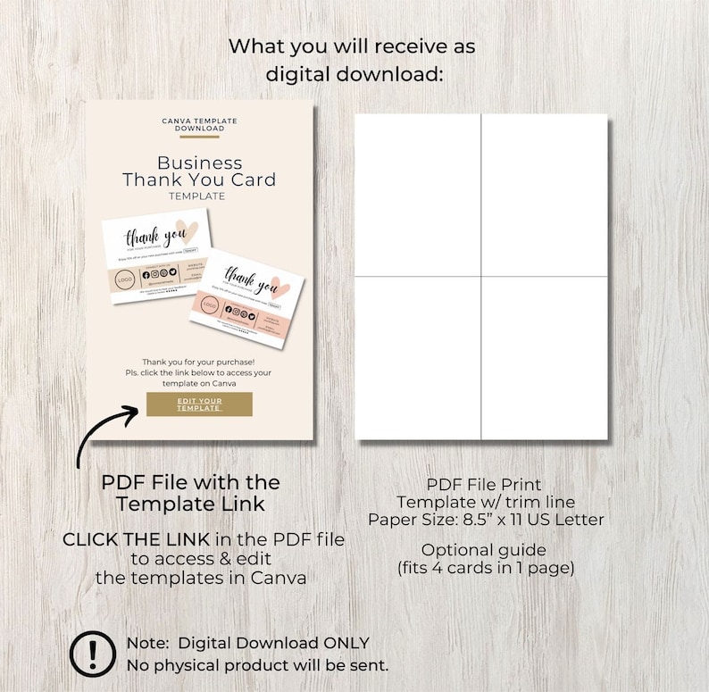 Thank You Cards Template Editable Canva Printable Business - Etsy